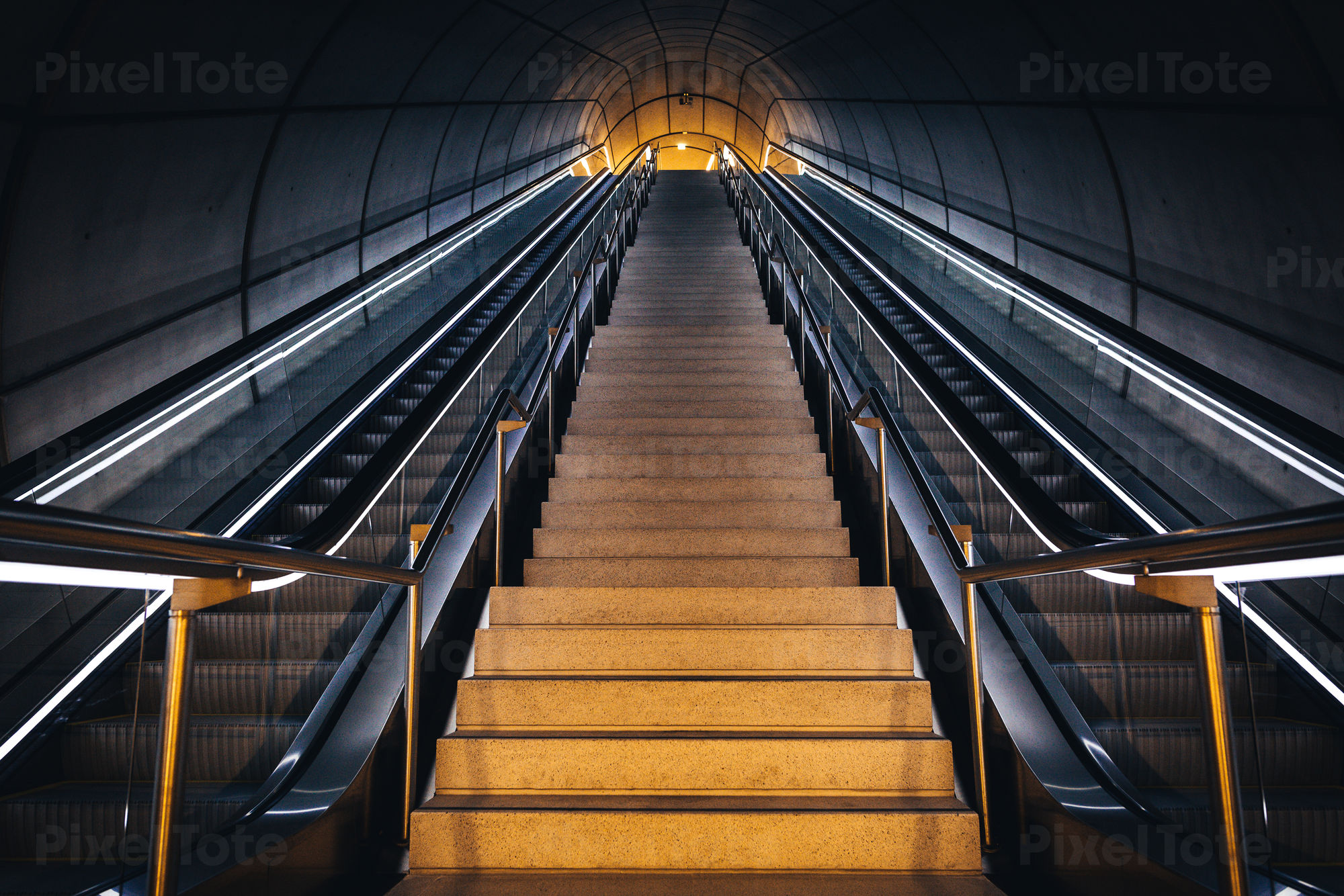 Illuminated Stairs and Escalators Stock Photo - PixelTote