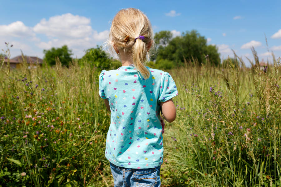 Rear View of a Little Girl Walking Stock Photo - PixelTote