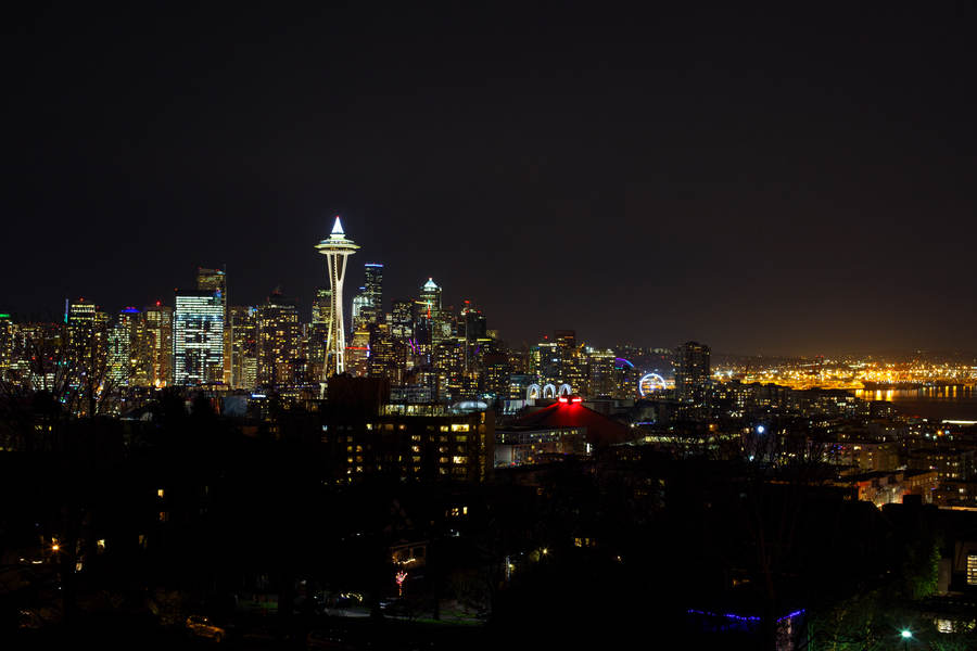 Night View of Downtown Seattle Stock Photo - PixelTote