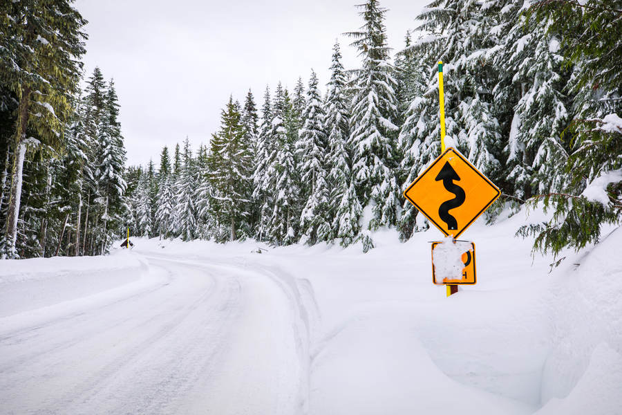 Snow-Covered Mountain Road with Stock Photo - PixelTote